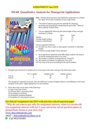 ASSIGNMENT Jan-2019 MS-08 Quantitative Analysis for Managerial Applications | PDF