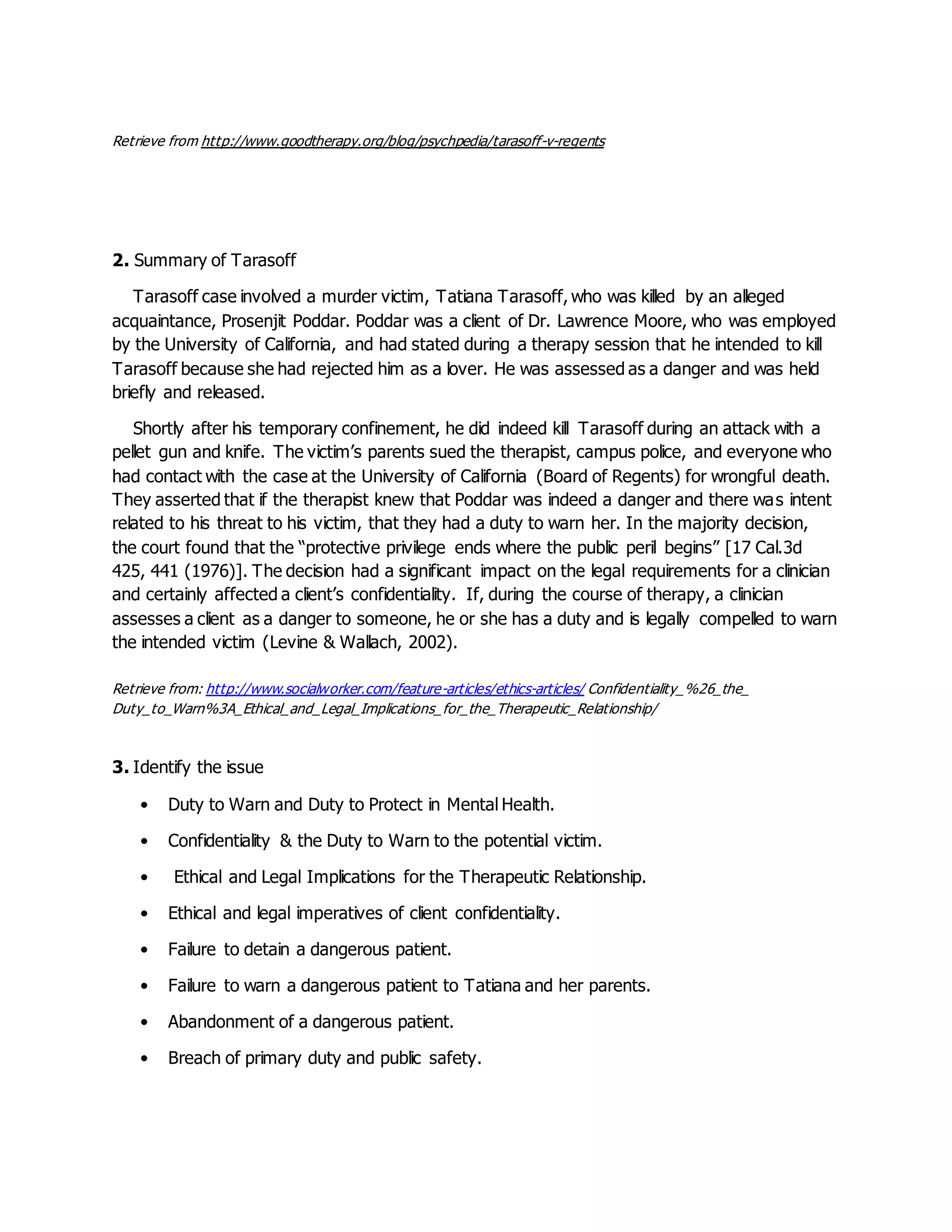 Tarasoff Case | DOCX