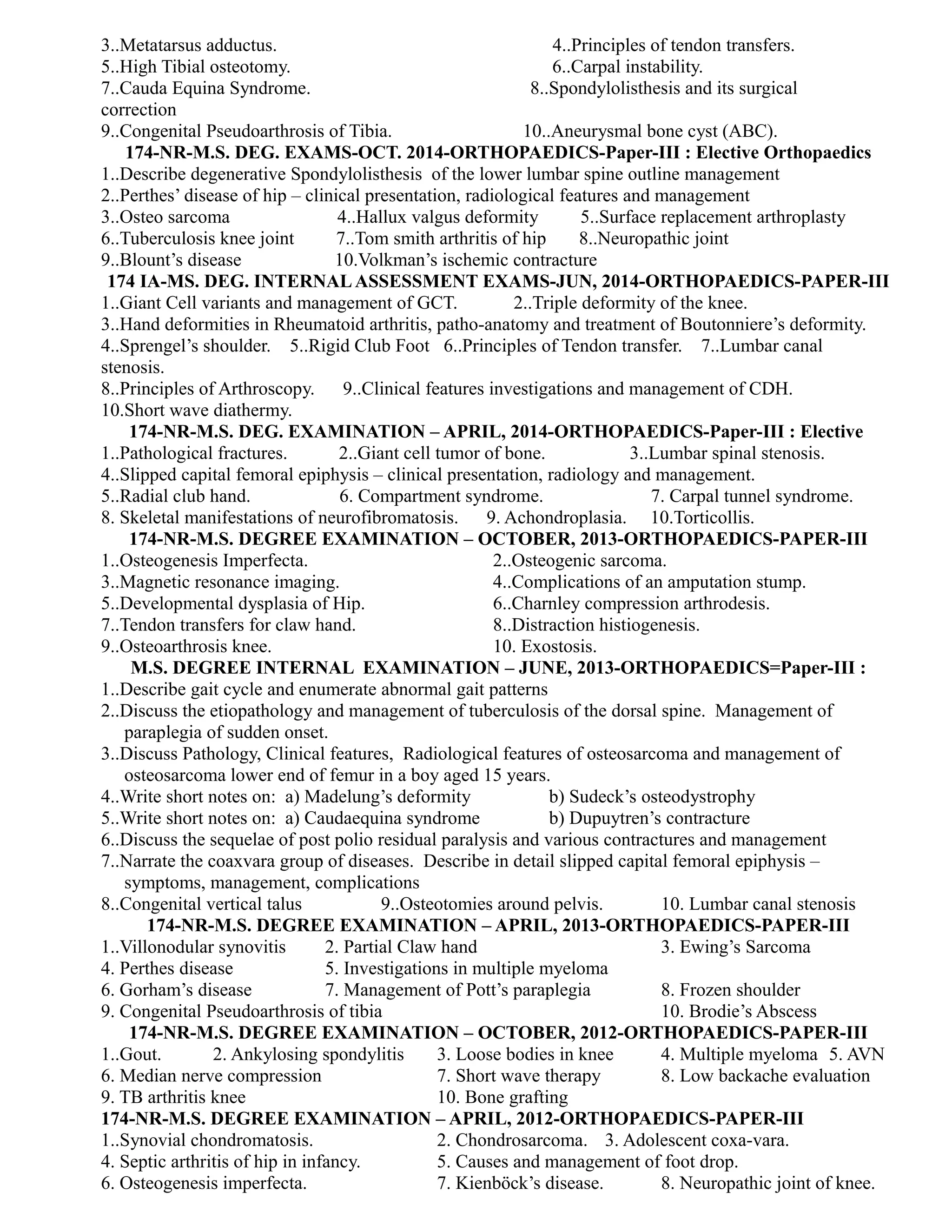 Ms.ortho previous question papers | RTF