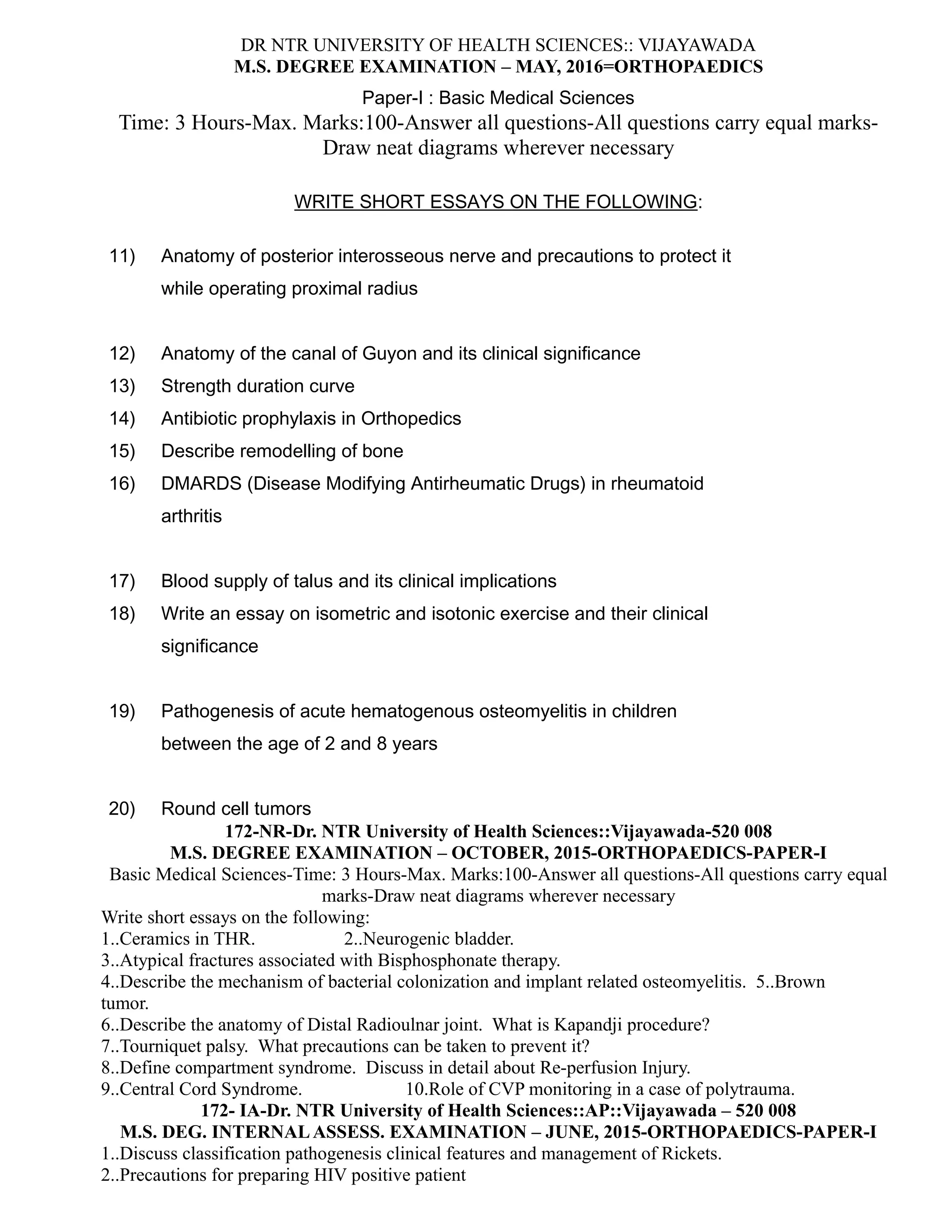 Ms.ortho previous question papers | RTF