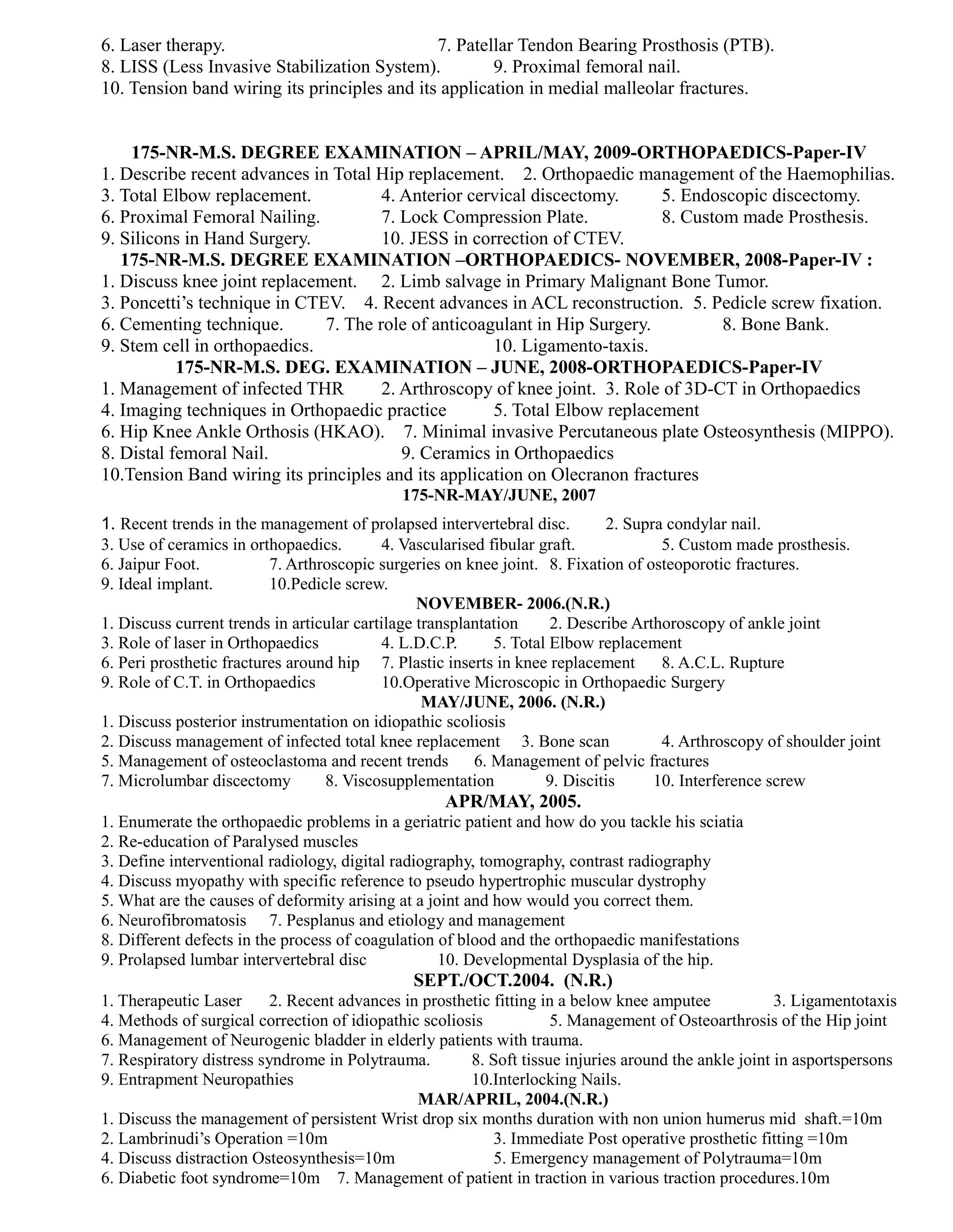 Ms.ortho previous question papers | RTF