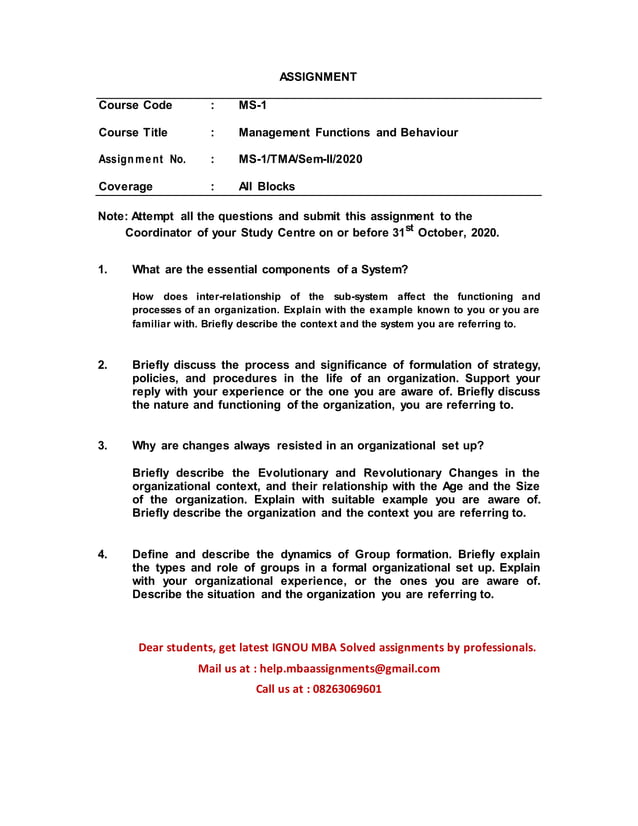 Ms 1 management functions and behaviour | DOC