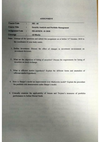 MS-44 Security Analysis and Portfolio Management | PDF