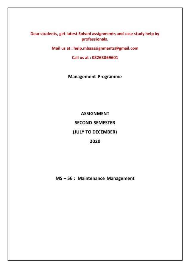 Ms 57 - maintenance management - ignou latest mba solved assignments ...