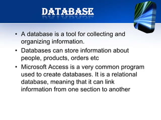 Ms access | PPTX | Databases | Computer Software and Applications
