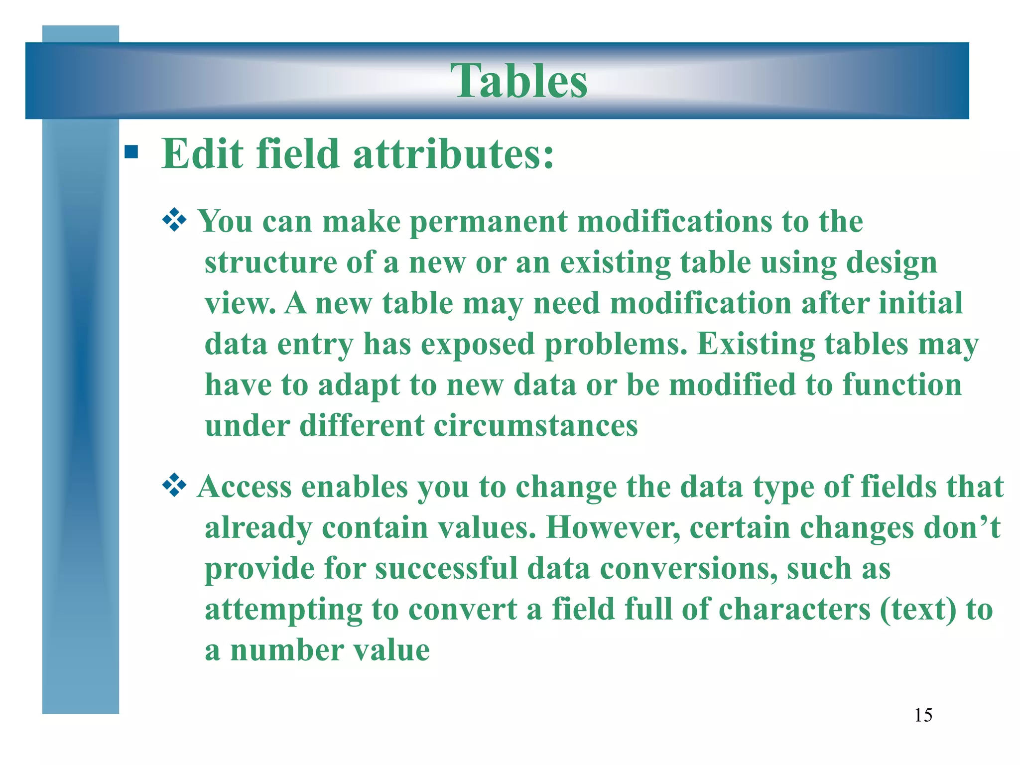 MS-Access Tables Forms Queries Reports.ppt MS-Access Tables Forms Queries Reports.ppt