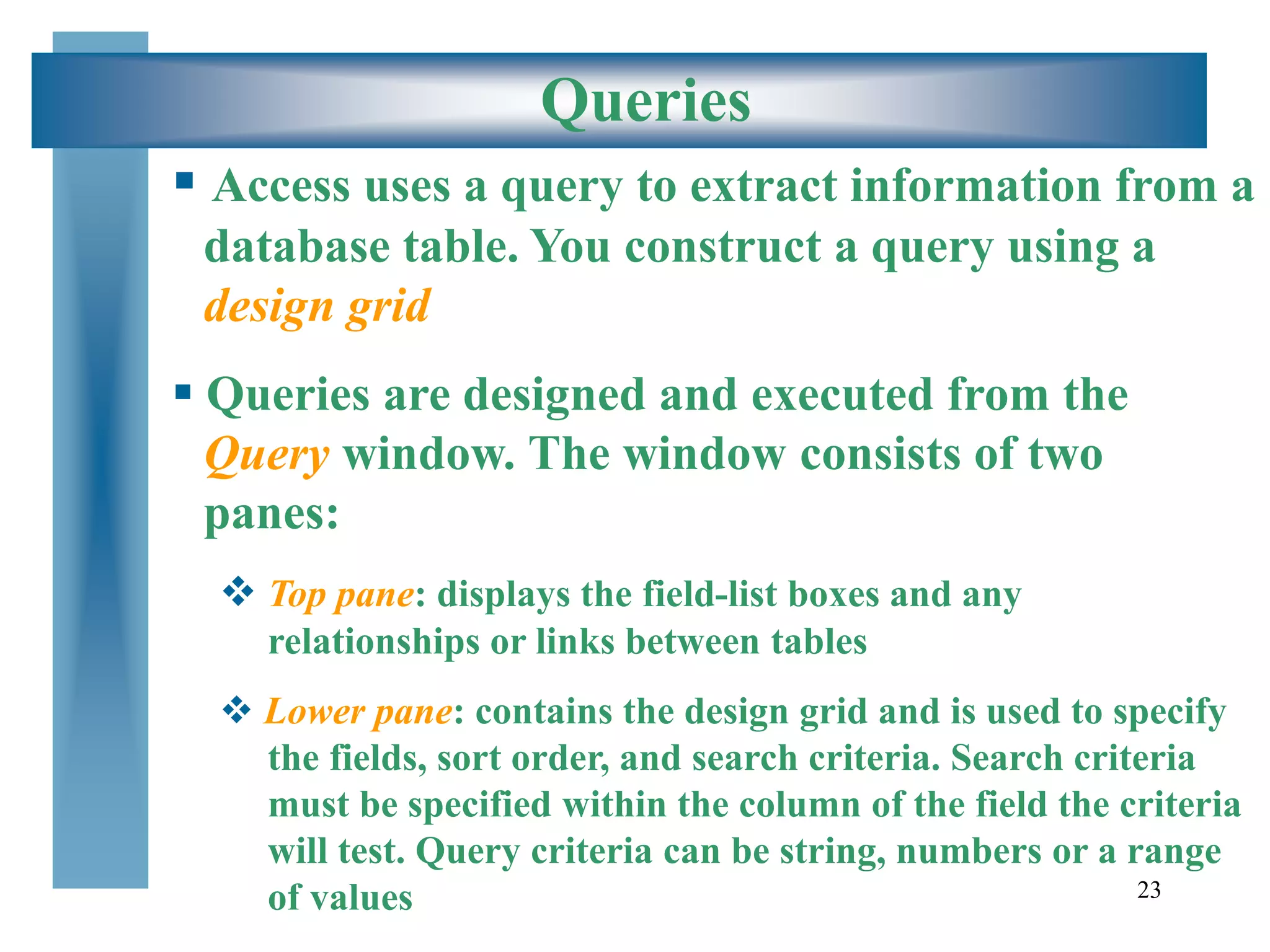 MS-Access Tables Forms Queries Reports.ppt MS-Access Tables Forms Queries Reports.ppt