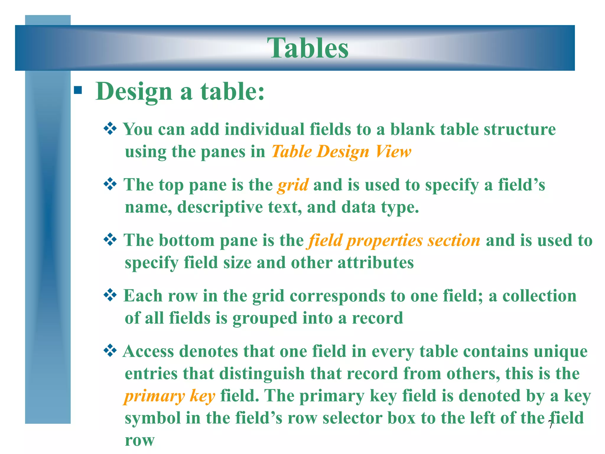 MS-Access Tables Forms Queries Reports.ppt MS-Access Tables Forms Queries Reports.ppt