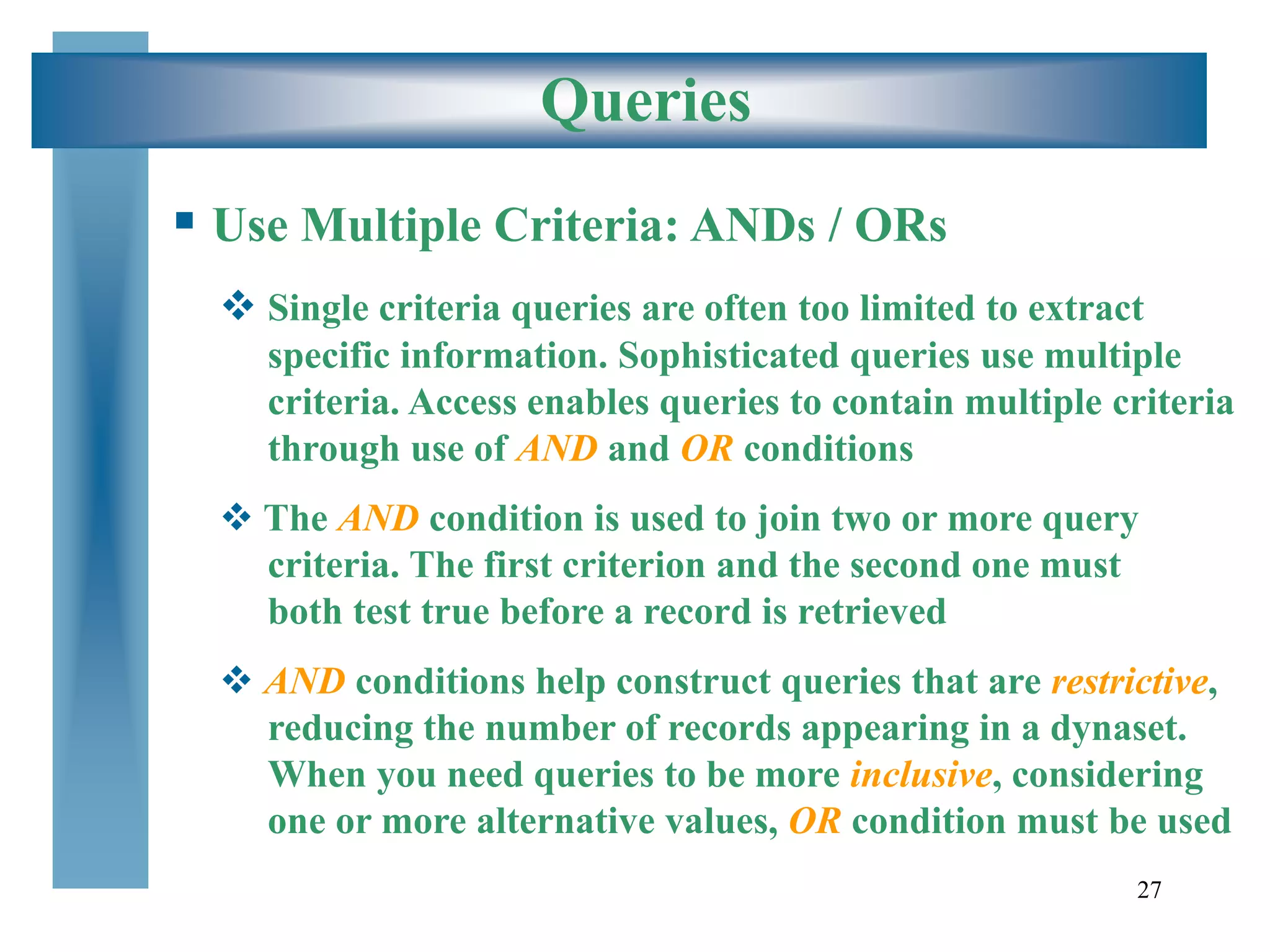 MS-Access Tables Forms Queries Reports.ppt | Databases | Computer Software and Applications