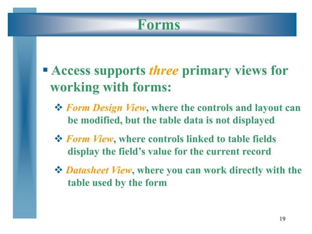 MS-Access Tables Forms Queries Reports.ppt | Databases | Computer Software and Applications