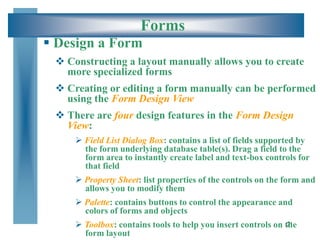 MS-Access Tables Forms Queries Reports.ppt | Databases | Computer Software and Applications