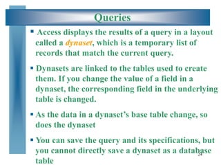 MS-Access Tables Forms Queries Reports.ppt | Databases | Computer Software and Applications