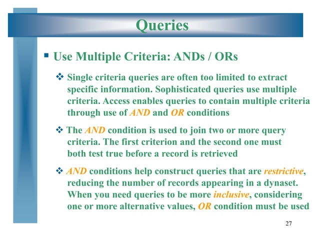 MS-Access Tables Forms Queries Reports.ppt | Databases | Computer Software and Applications