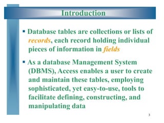 MS-Access Tables Forms Queries Reports.ppt | Databases | Computer Software and Applications