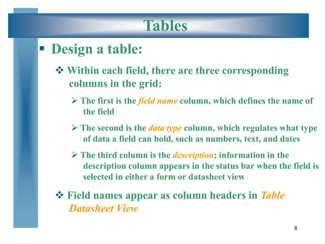 Ms Access Tables Forms Queries Reportsppt