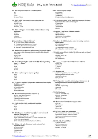 Microsoft Excel MCQ Bank from mcqSets.com (Multiple Choice Questions ...