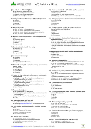 Microsoft Excel MCQ Bank from mcqSets.com (Multiple Choice Questions ...
