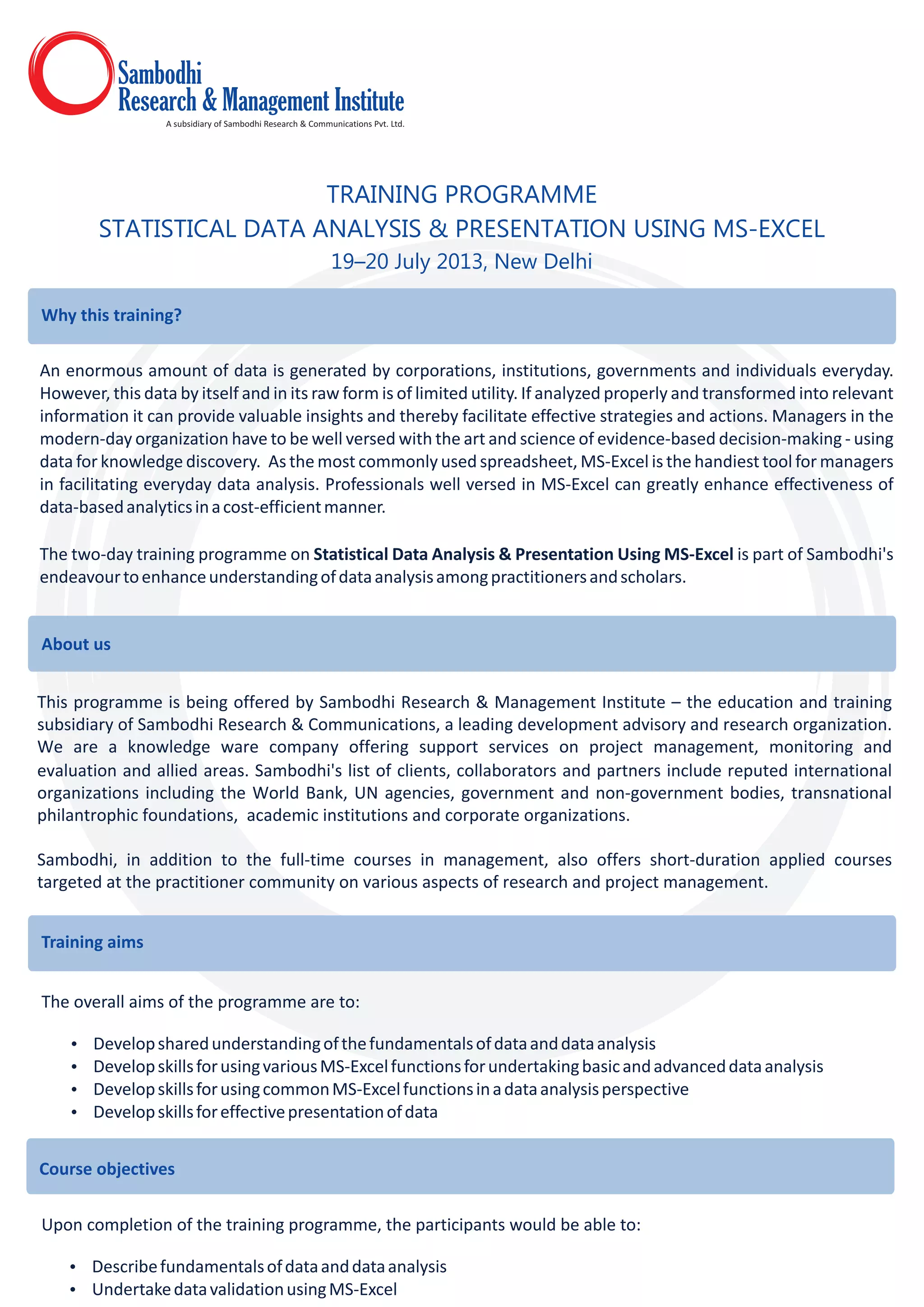 Ms excel training flyer 19 - 20 july | PDF