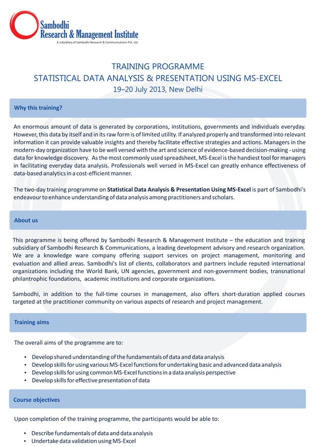 Ms excel training flyer 19 - 20 july | PDF