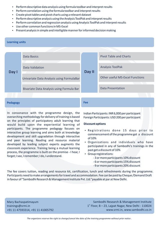 Ms excel training flyer 19 - 20 july | PDF