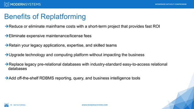 Modern Systems' Automated Refactoring through Conversion or Replatforming | PDF | Databases ...