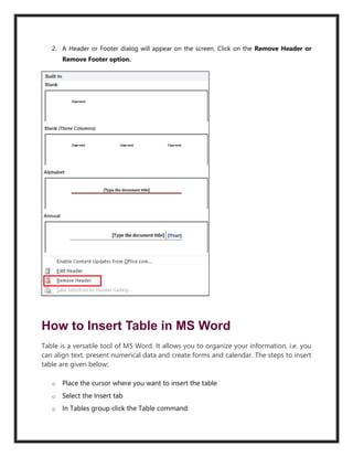 MS Word tutorial provides basic and advanced concepts of Word. | PDF