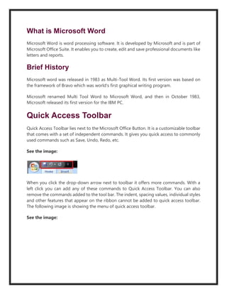 MS Word tutorial provides basic and advanced concepts of Word. | PDF