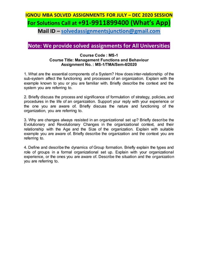 Ms01 management functions and behaviour july dec 2020 | PDF