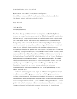 Geert Driessen (2004) MS De taalsituatie van Caribische en Mediterrane immigranten | PDF