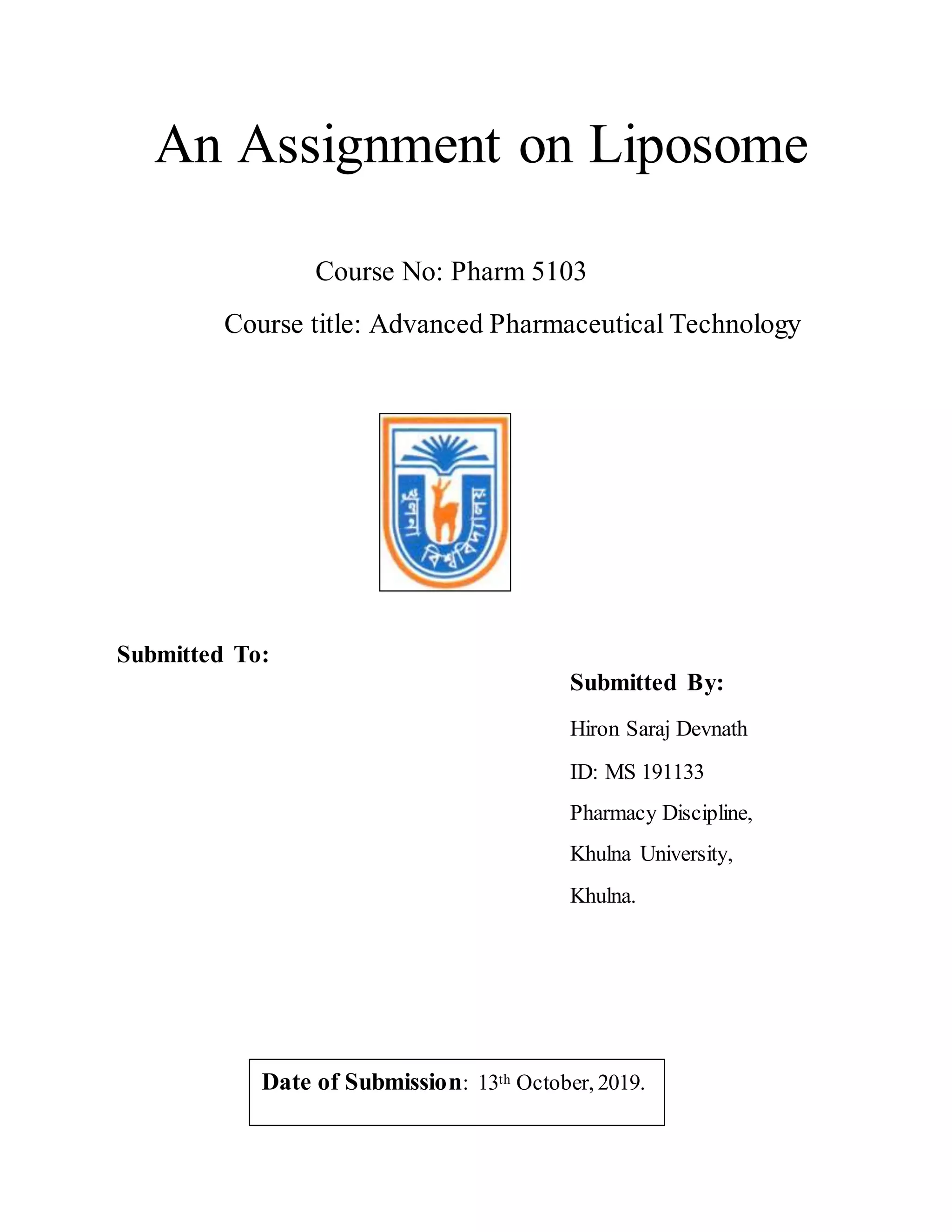 Liposome drug delivery system | DOCX | Chemistry | Science