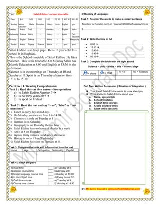 Asking & Telling the time & Sample text School timetable | PDF