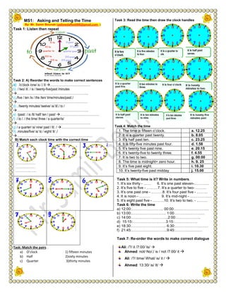 Asking & Telling the time & Sample text School timetable | PDF