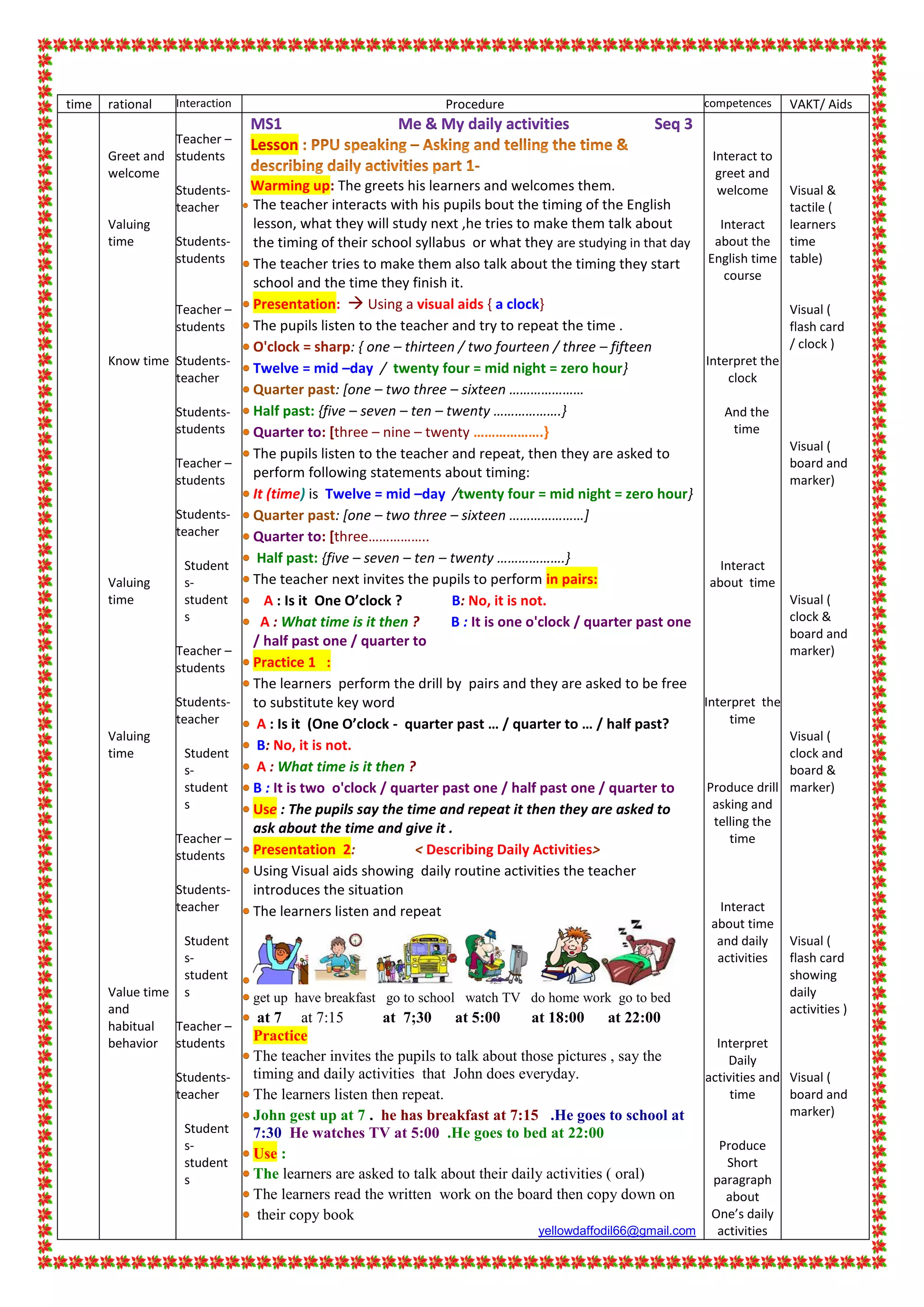 Ms1 sequence 3 me & my daily activities | PDF