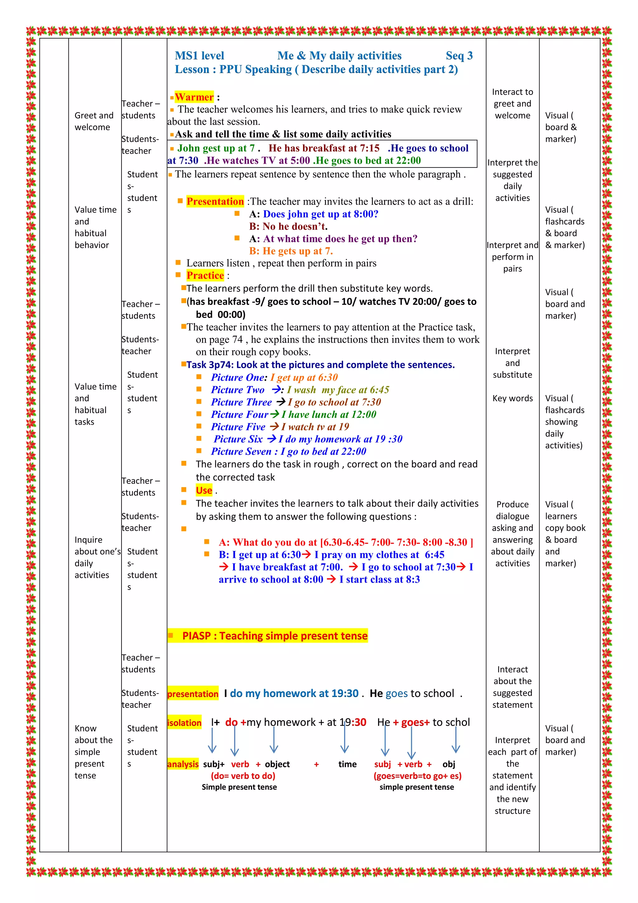 Ms1 sequence 3 me & my daily activities | PDF