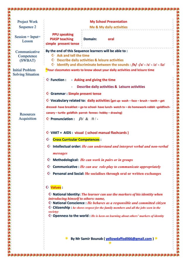 Ms1 sequence 3 me & my daily activities | PDF