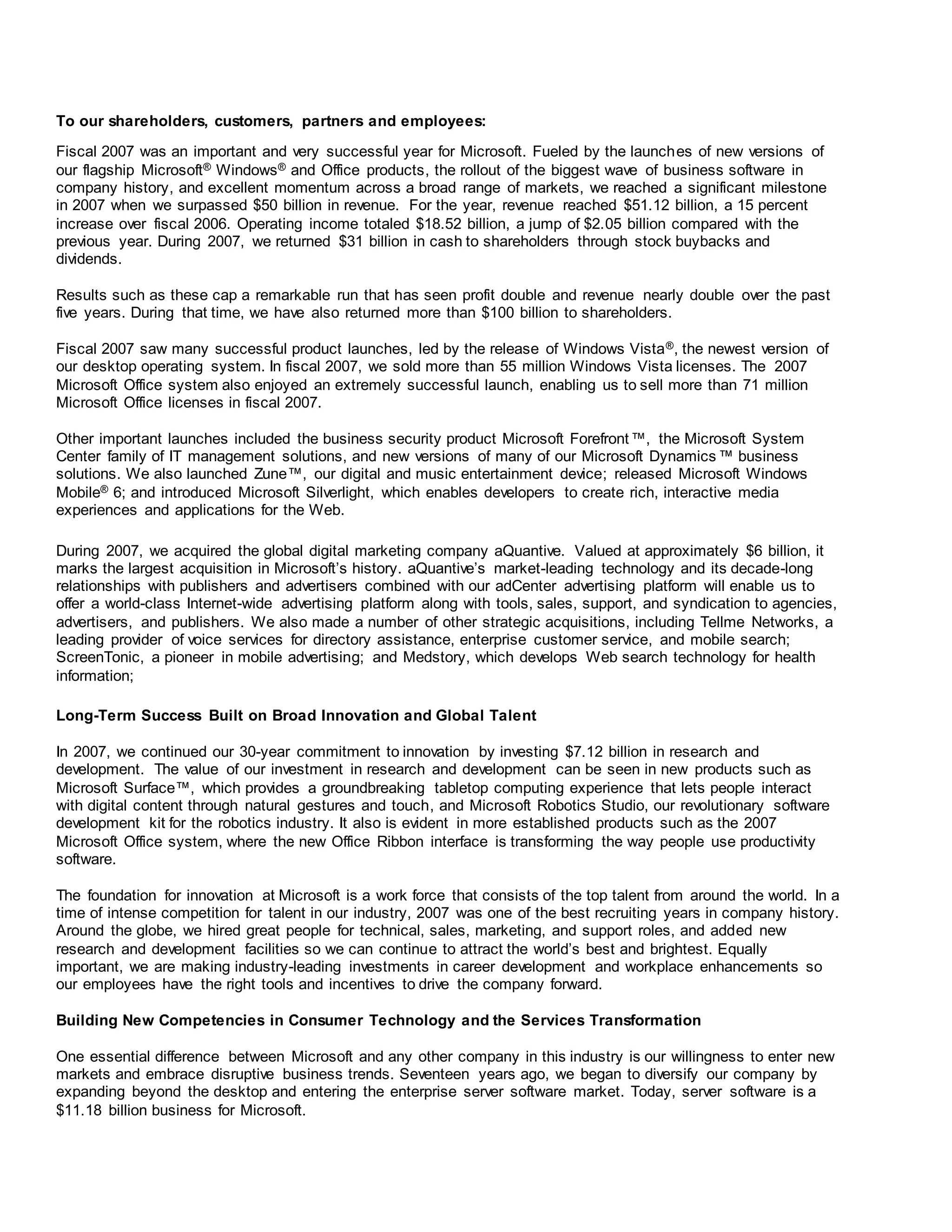 Letter to Shareholders | DOC