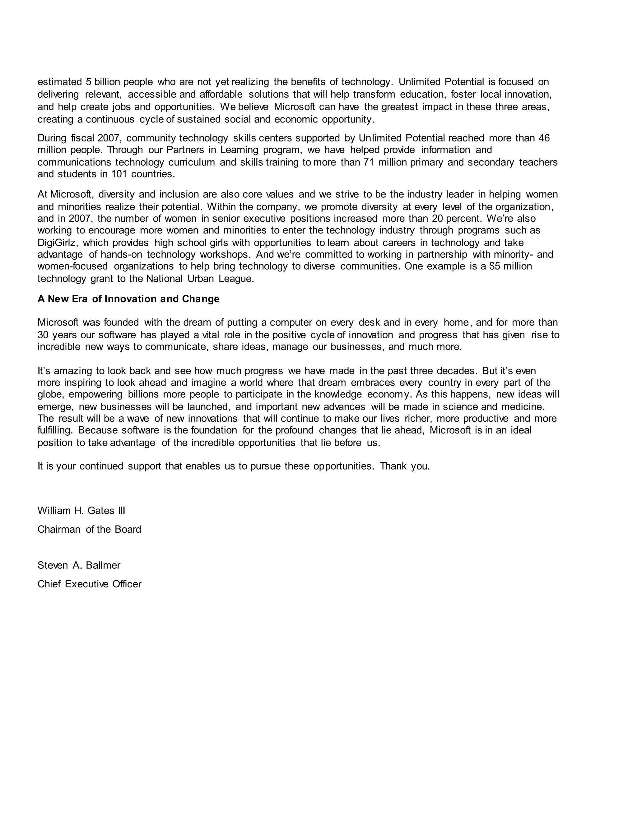 Letter to Shareholders | DOC