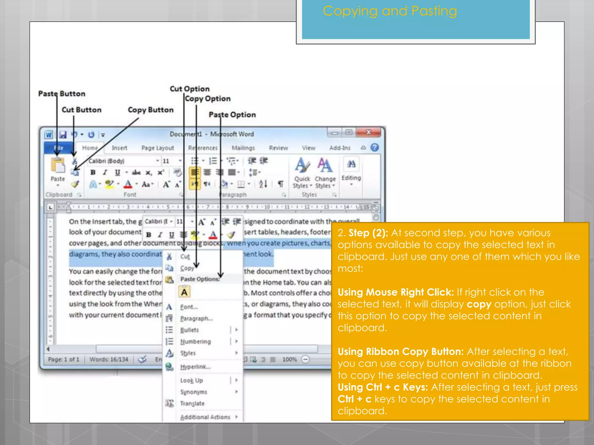 Ms 2010 tutorial topic 4 copy and paste | PPTX