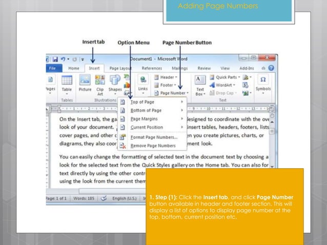 Ms 2010 tutorial topic 6 adding page numbers | PPT