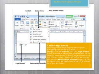 Ms 2010 tutorial topic 6 adding page numbers | PPT