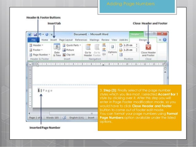 Ms 2010 tutorial topic 6 adding page numbers