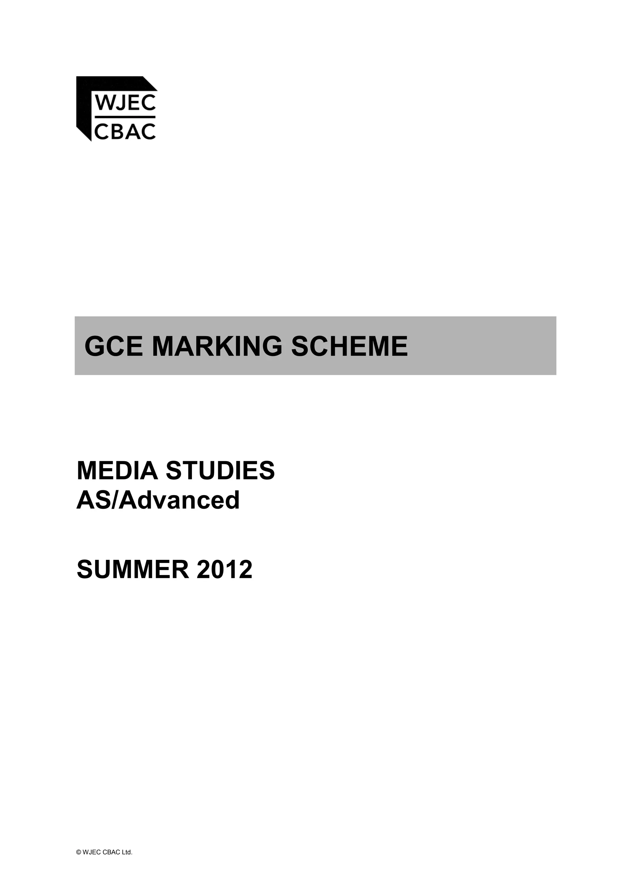 Mark Scheme - Media Studies AS Level | PDF