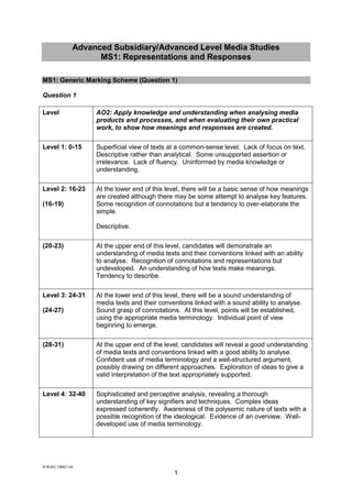 Mark Scheme - Media Studies AS Level | PDF