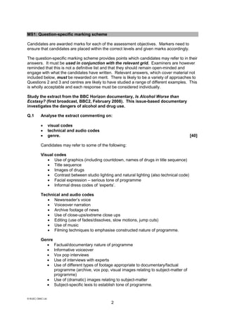 Mark Scheme - Media Studies AS Level | PDF
