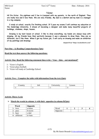 Ms4 level test 2 2nd term victor 2016 | PDF