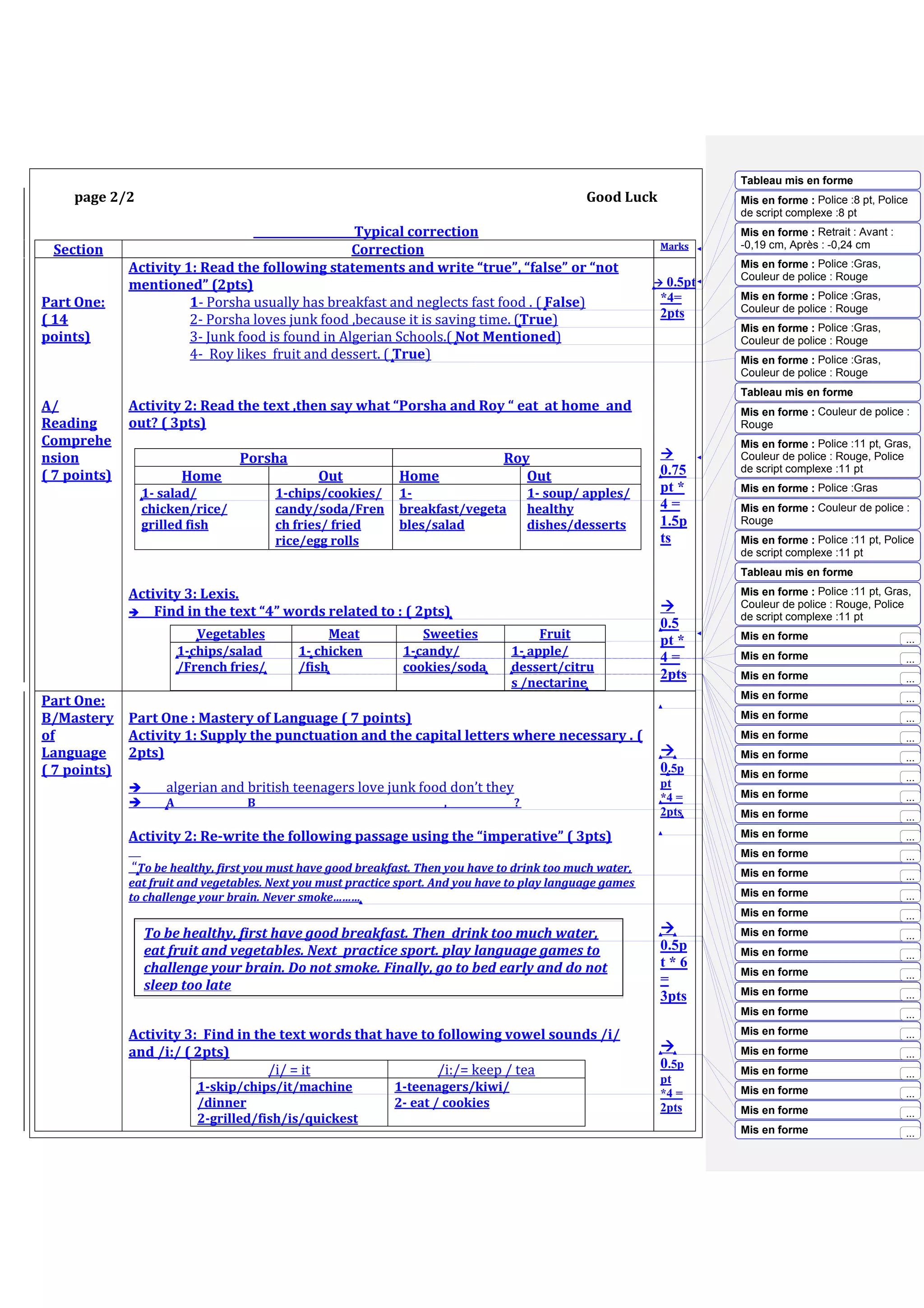Ms4 level test " teen eating habits" | PDF