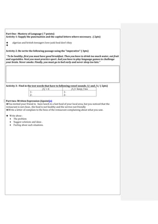 Ms4 level test " teen eating habits" | PDF | Nutrition | Healthy Living