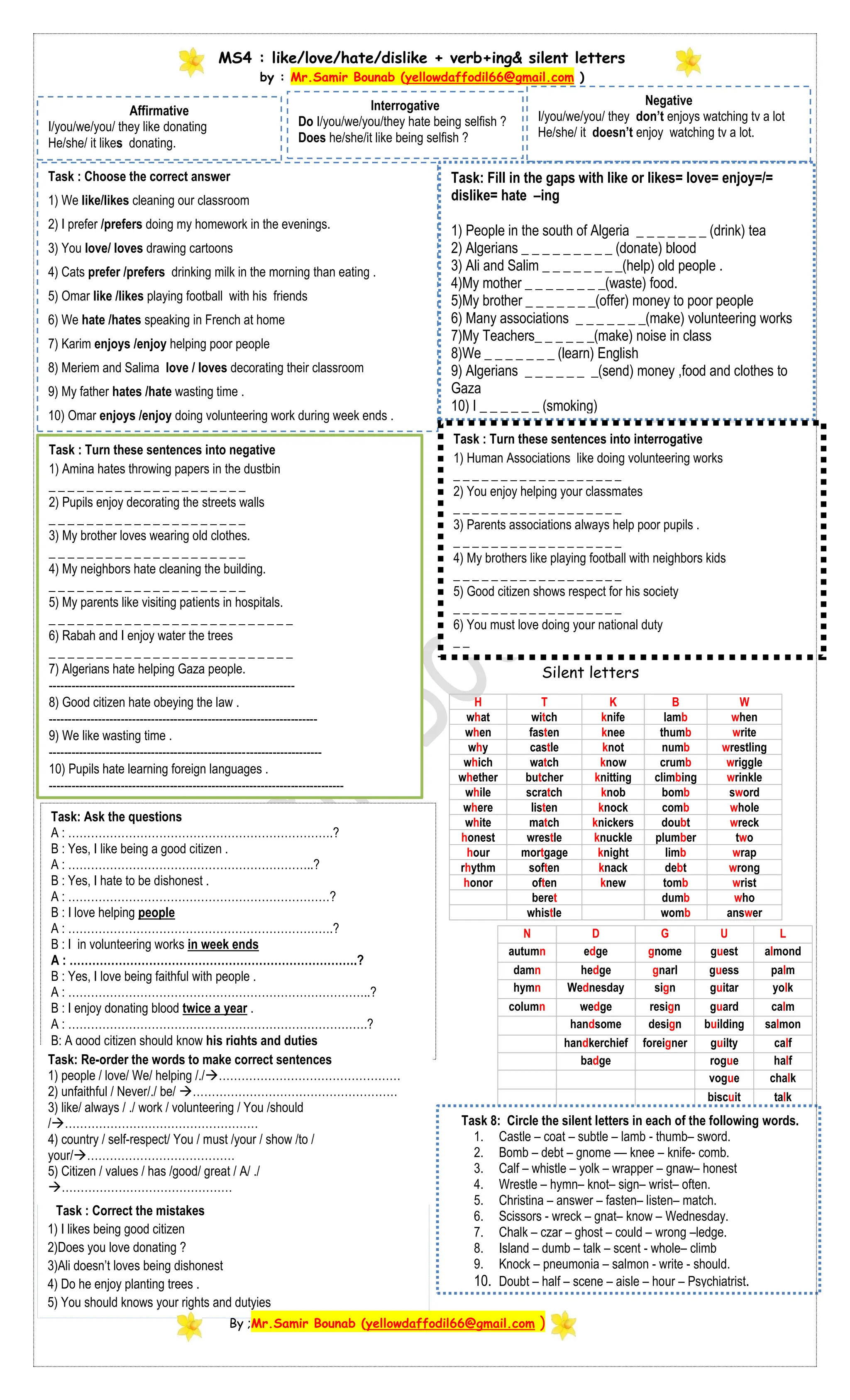 Like-prefer-love -hate+verb+ing & silent letters & citizenship text.pdf