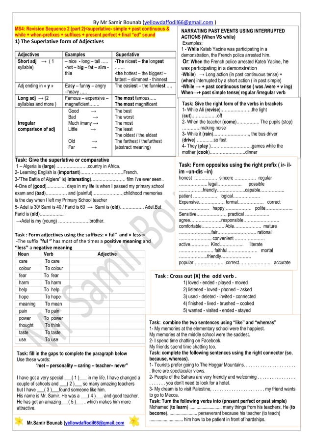 MS4 seq 2 revision superlative & past & past continuous with while and when &present perfect ...