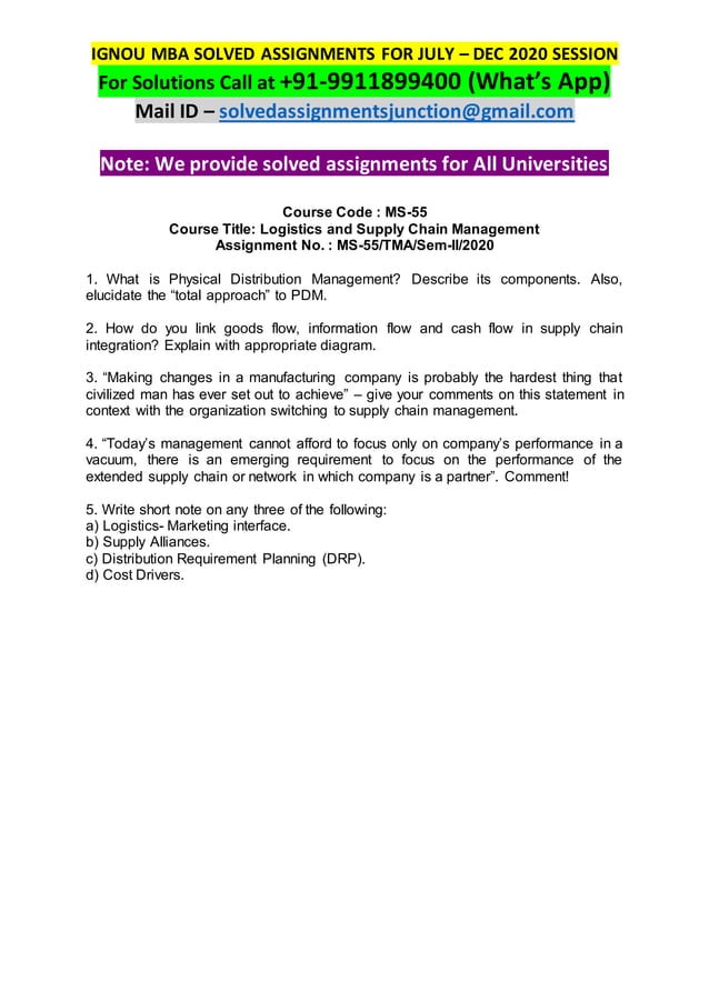 IGNOU MS-55 Solved Assignment logistics and supply chain management july dec 2020 | PDF
